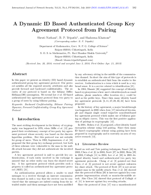 Pdf A Dynamic Id Based Authenticated Group Key Agreement Protocol