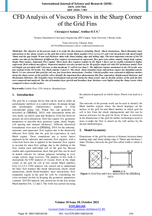 (PDF) CFD Analysis of Viscous Flows in the Sharp Corner of the Grid Fins