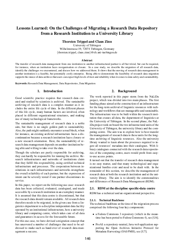 (PDF) Lessons learned: on the challenges of migrating a research data repository from a research ...