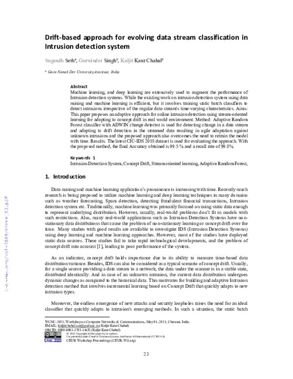 Pdf Drift Based Approach For Evolving Data Stream Classification In Intrusion Detection System