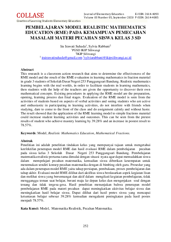 (PDF) Pembelajaran Model Realistic Mathematics Education (Rme) Pada ...