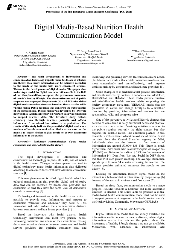 (PDF) Digital Media-Based Nutrition Health Communication Model