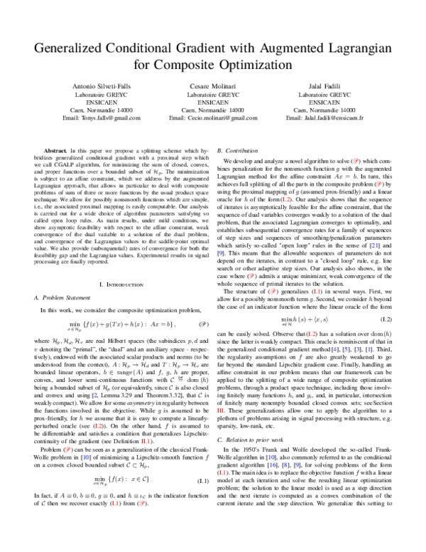 (PDF) Generalized Conditional Gradient with Augmented Lagrangian for Composite Minimization
