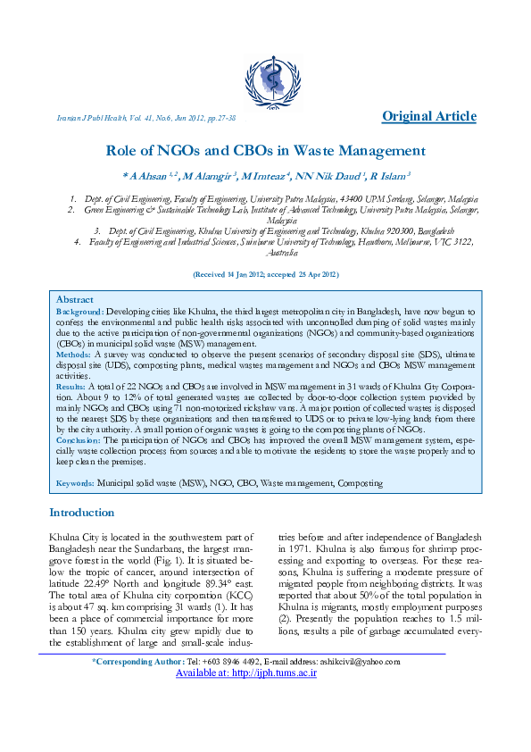 (PDF) Role of NGOs and CBOs in Waste Management