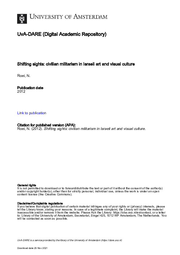 (PDF) Shifting Sights. Civilian militarism in Israeli art and visual ...