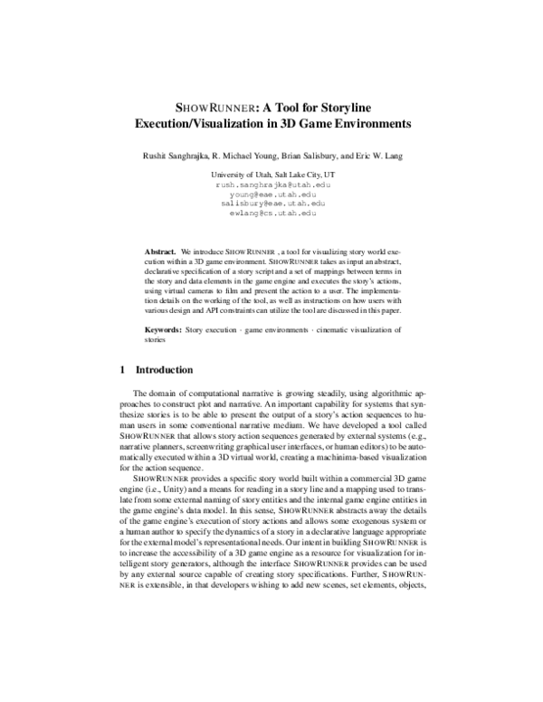 (PDF) ShowRunner: A Tool for Storyline Execution/Visualization in 3D ...