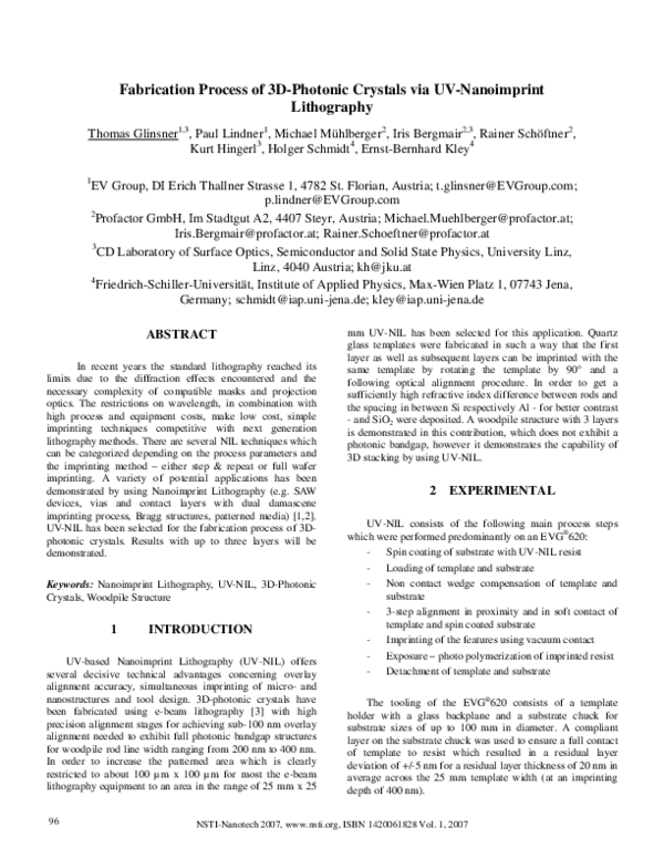 (PDF) Fabrication process of 3D-photonic crystals via UV-nanoimprint lithography
