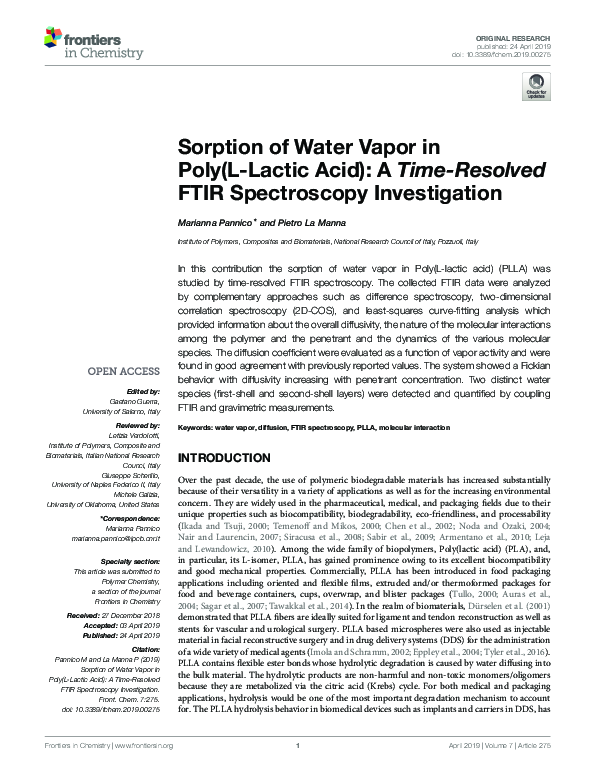 (PDF) Sorption of Water Vapor in Poly(L-Lactic Acid): A Time-Resolved ...