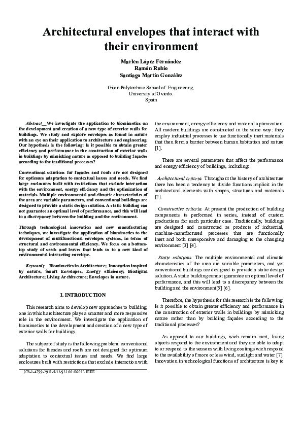 (PDF) Architectural envelopes that interact with their environment