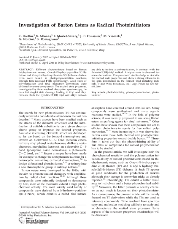 (PDF) Investigation of Barton esters as radical photoinitiators