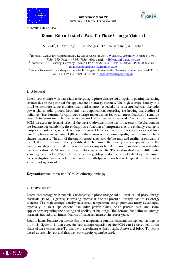 (PDF) Round-Robin Test of Paraffin Phase-Change Material