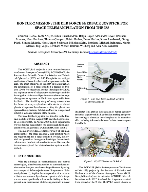 (PDF) KONTUR-2 Mission: The DLR Force Feedback Joystick for Space ...
