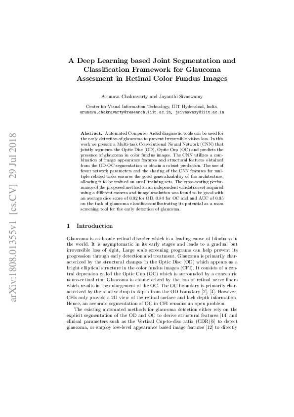 Pdf A Deep Learning Based Joint Segmentation And Classification Framework For Glaucoma