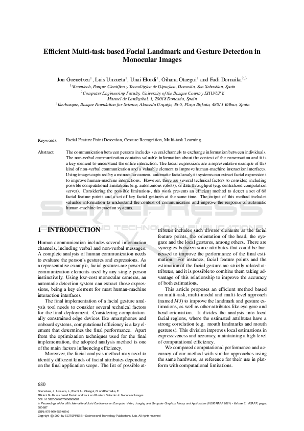 (PDF) Efficient Multi-task based Facial Landmark and Gesture Detection in Monocular Images