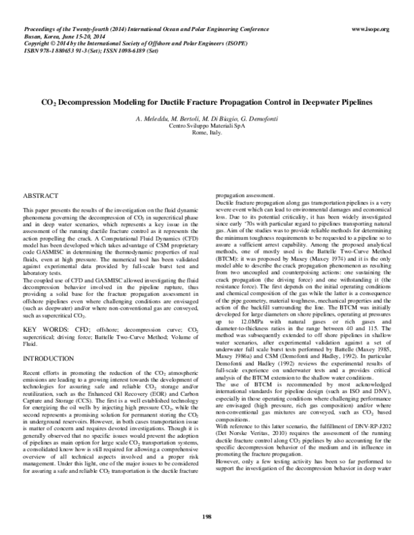 Pdf Co2 Decompression Modeling For Ductile Fracture Propagation Control In Deepwater Pipelines