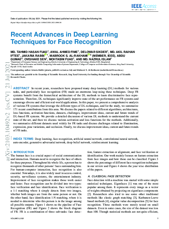 (PDF) Recent Advances in Deep Learning Techniques for Face Recognition