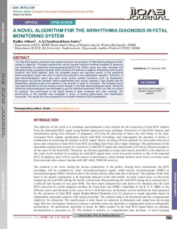 (PDF) A Novel Algorithm for the Arrhythmia Diagnosis in Fetal ...