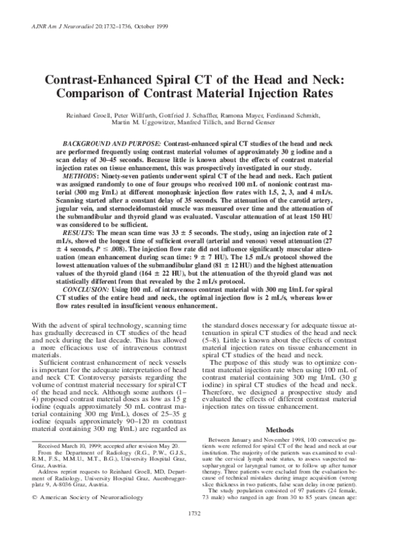 (PDF) Contrast-enhanced spiral CT of the head and neck: comparison of ...