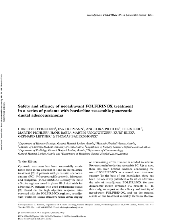 (PDF) Safety and efficacy of neoadjuvant FOLFIRINOX treatment in a ...