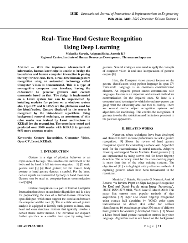 (PDF) Real- Time Hand Gesture Recognition Using Deep Learning