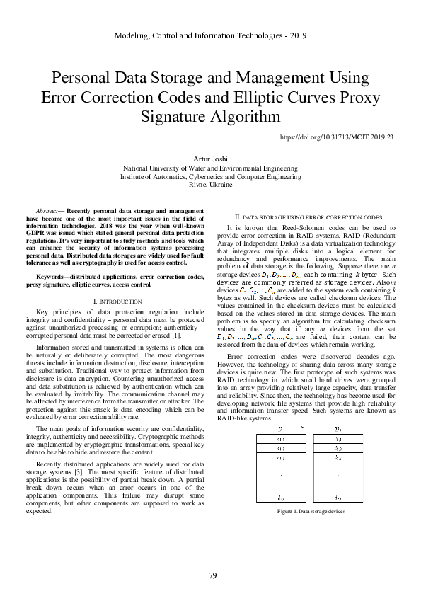 (PDF) Personal data storage and management using error correction codes and elliptic curves ...