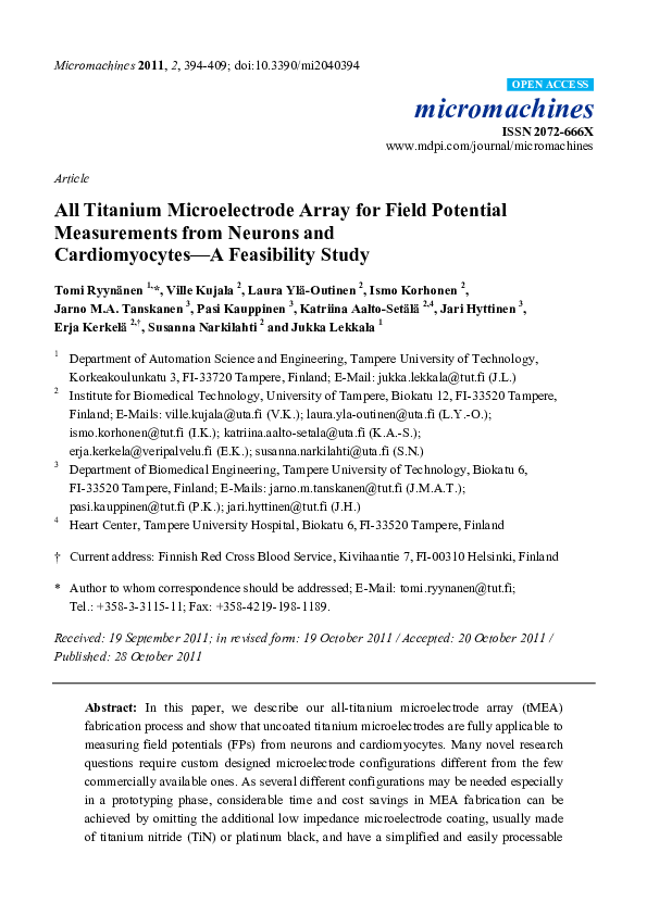 (PDF) All Titanium Microelectrode Array for Field Potential ...