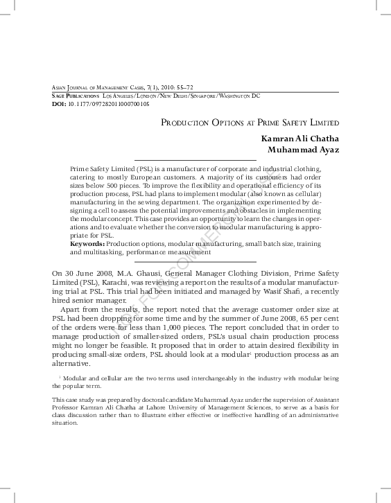 (PDF) Production Options at Prime Safety Limited