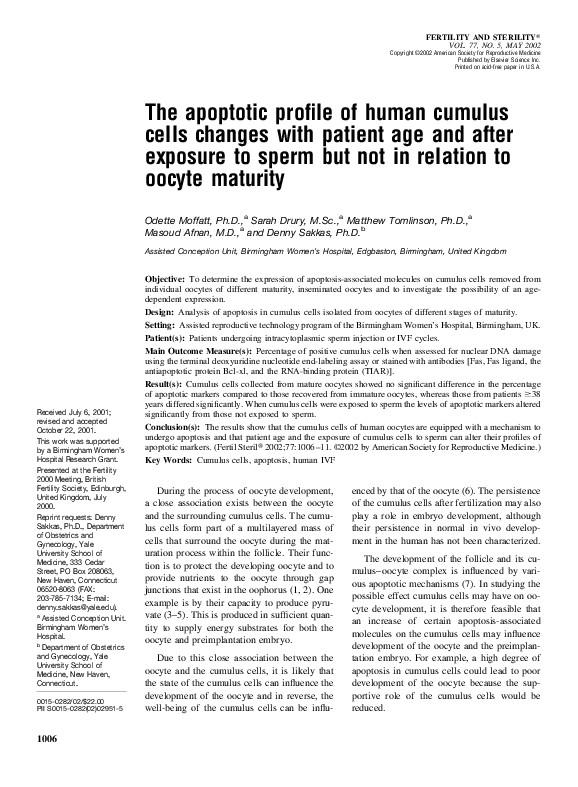 (PDF) The apoptotic profile of human cumulus cells changes with patient ...