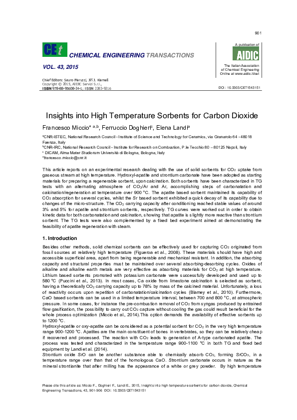 (PDF) Insights Into High Temperature Sorbents for Carbon Dioxide