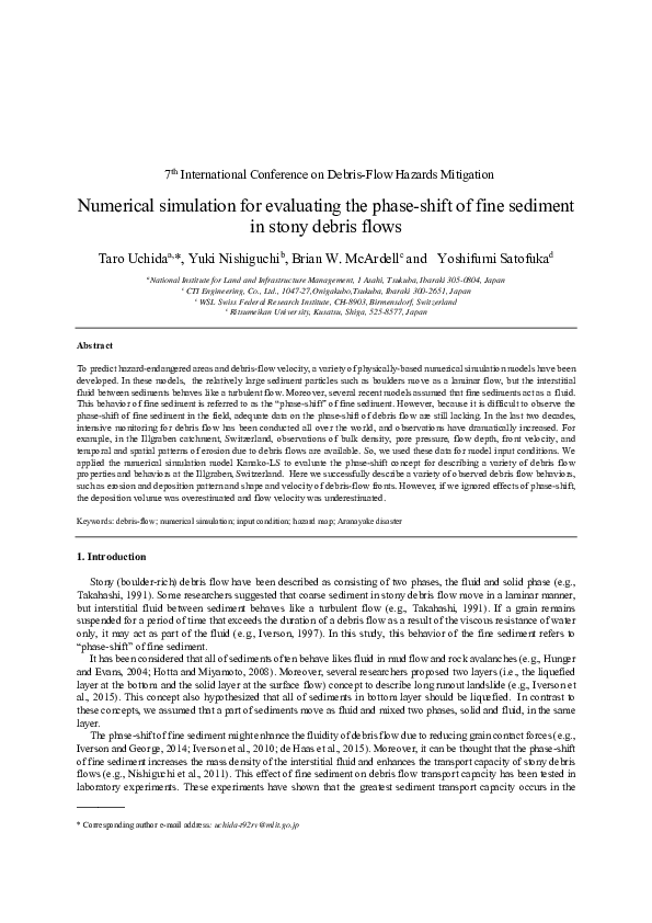 (PDF) Numerical simulation for evaluating the phase-shift of fine sediment in stony debris flows