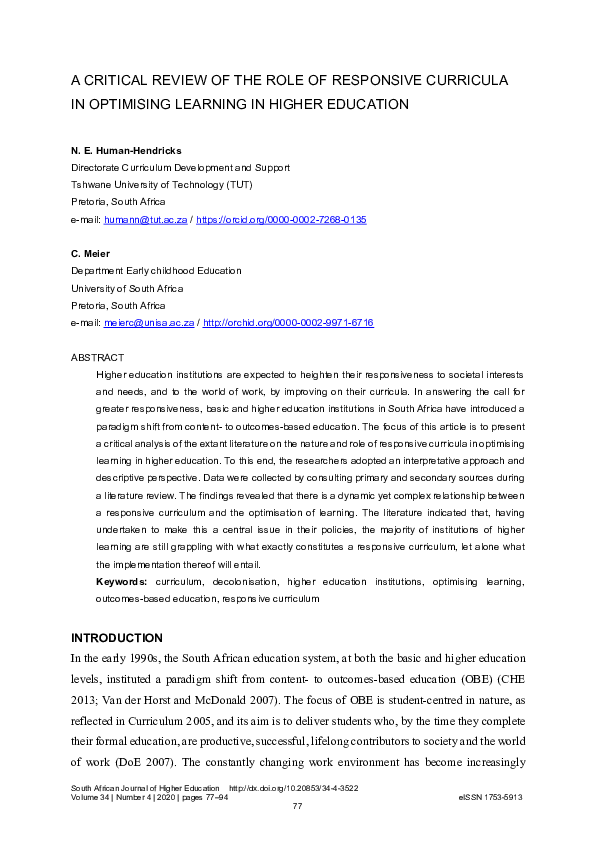 (PDF) A CRITICAL REVIEW OF THE ROLE OF RESPONSIVE CURRICULUM ON ...