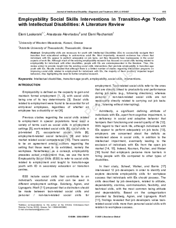 (PDF) Employability Social Skills Interventions in Transition-Age Youth ...