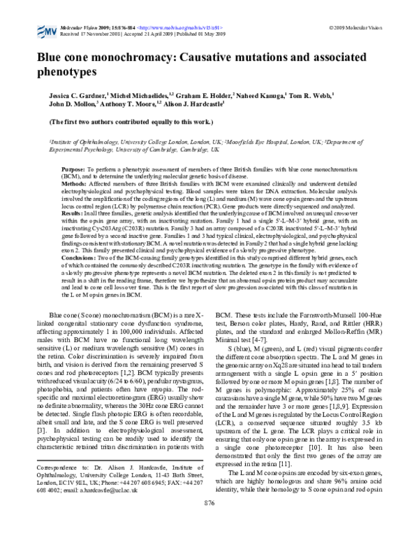 (PDF) Blue cone monochromacy: Causative mutations and associated ...
