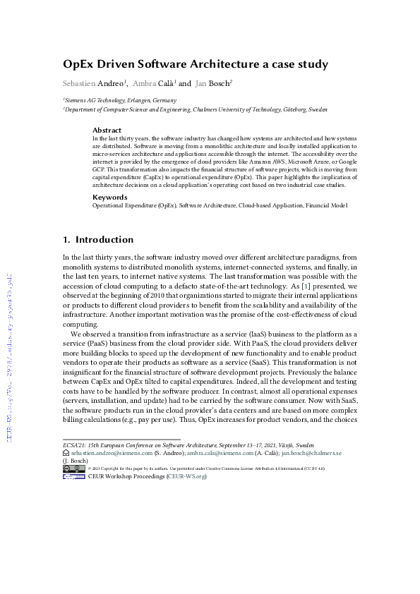 (PDF) OpEx Driven Software Architecture A Case Study