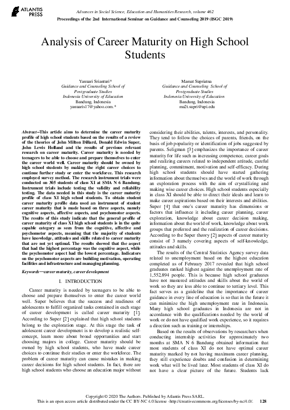 (PDF) Analysis of Career Maturity on High School Students
