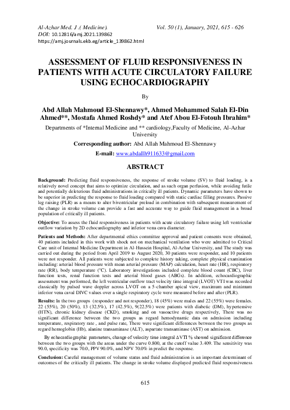 (PDF) Assessment of Fluid Responsiveness in Patients with Acute Circulatory Failure Using ...