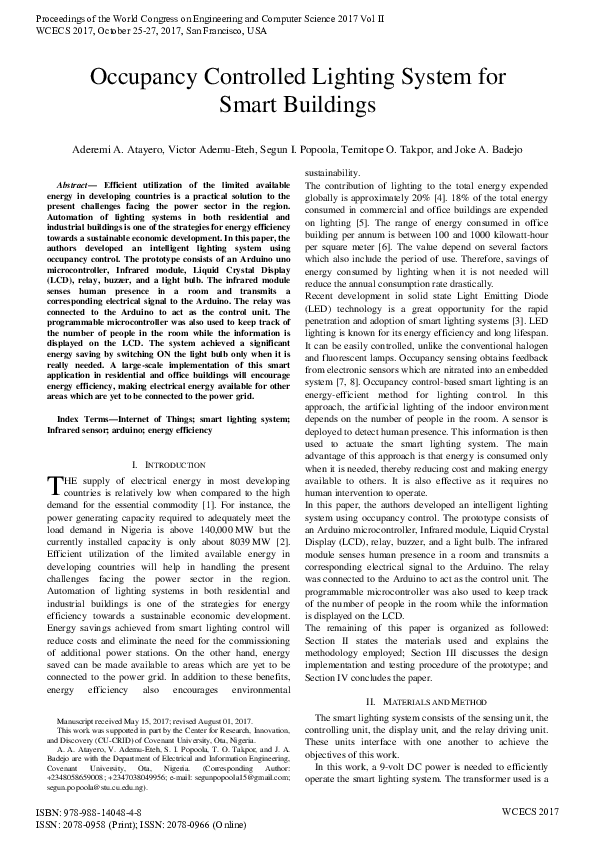 (PDF) Occupancy Controlled Lighting System for Smart Buildings