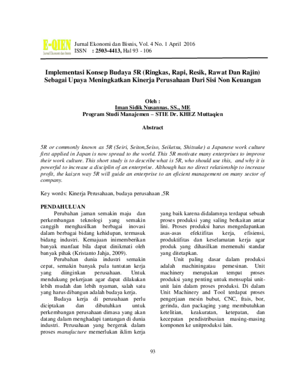 (PDF) Implementasi Konsep Budaya 5R (Ringkas, Rapi, Resik, Rawat Dan ...