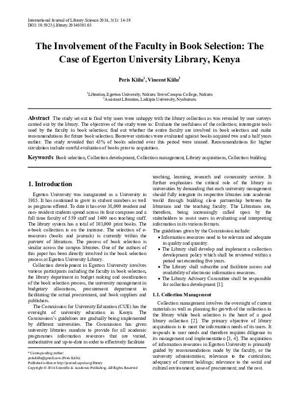 (PDF) The Involvement of the Faculty in Book Selection: The Case of ...