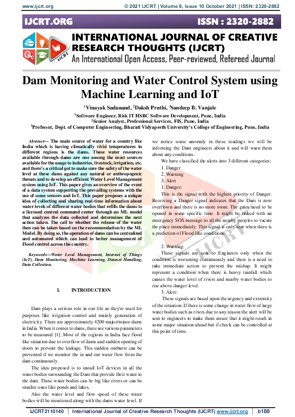 (PDF) Dam Monitoring and Water Control System using Machine Learning ...