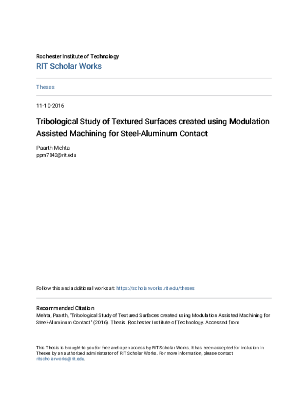 (PDF) Tribological Study of Textured Surfaces created using Modulation ...