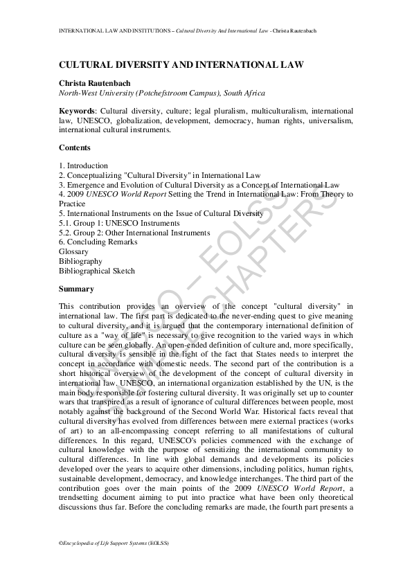 (PDF) Cultural Diversity and International Law