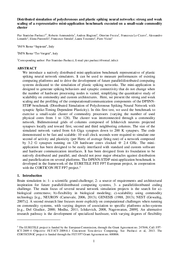 (PDF) Distributed simulation of polychronous and plastic spiking neural networks: strong and ...