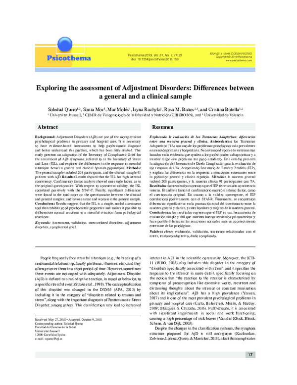 (PDF) Exploring the assessment of Adjustment Disorders: Differences ...