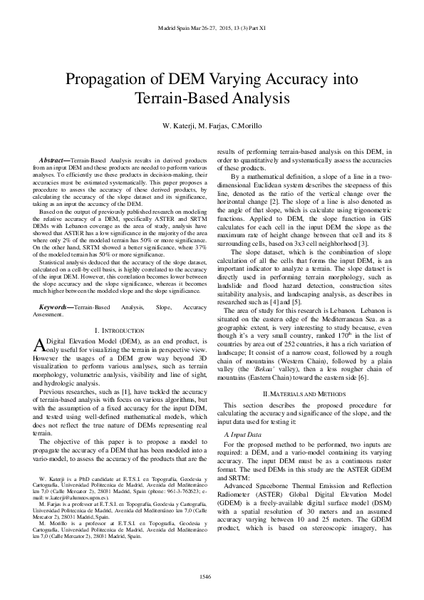 (PDF) Propagation of DEM Varying Accuracy into Terrain-Based Analysis