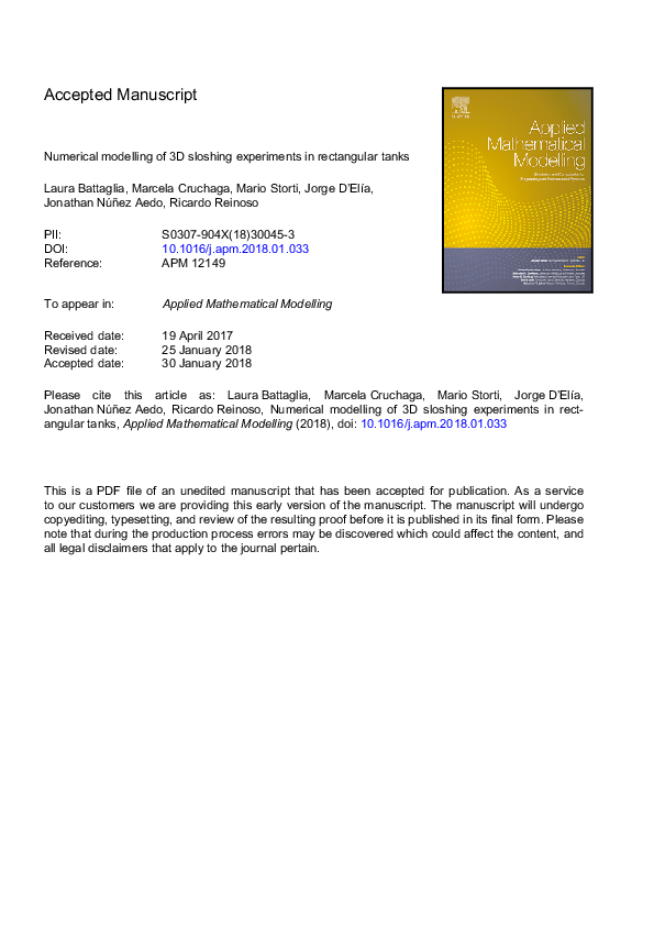 Pdf Numerical Modelling Of 3d Sloshing Experiments In Rectangular Tanks
