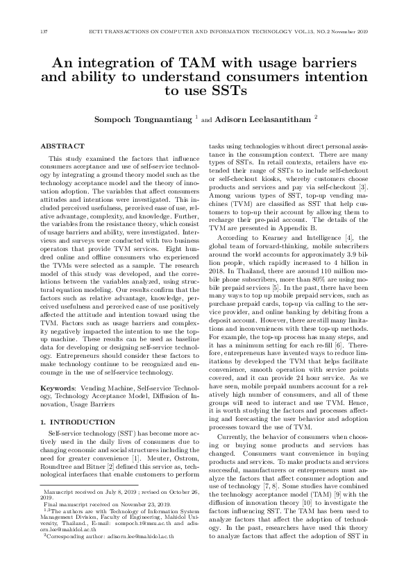 (PDF) An integration of TAM with usage barriers and ability to ...