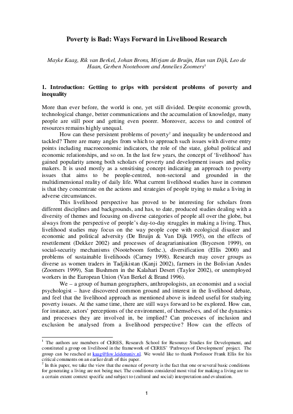 (PDF) Poverty is Bad: Ways forward in livelihood research