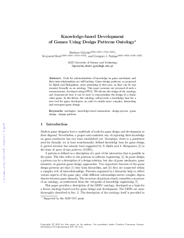 (PDF) Knowledge-based Development of Games Using Design Patterns Ontology