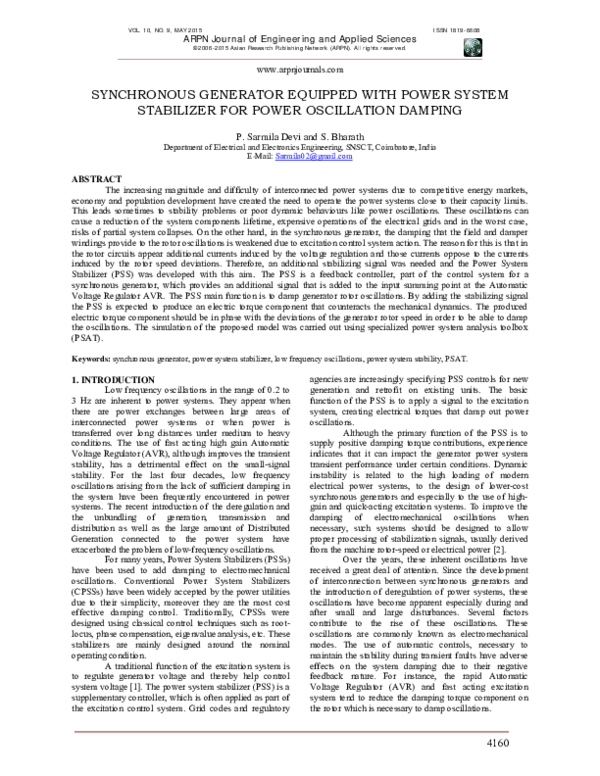 (PDF) Synchronous Generator Equipped with Power System Stabilizer for ...